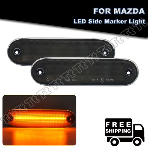 2x Smoked Amber LED Turn Signal Side Marker Light For 1990-2005 Mazda ...