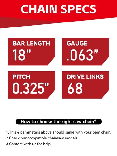 18 Inch Chainsaw Chains .325" Pitch .063" Gauge 68 Drive Links L68 (2 ...