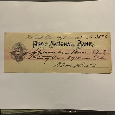 Hicksville Ohio Antique 1895 First National Bank Check L3 | eBay
