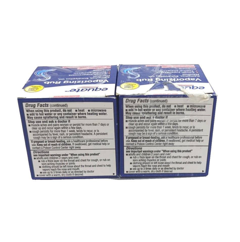 (2) Equate Vaporizing Rub Ointment Cough, 1.76 Oz Each Pot - EXP 04/26 ...