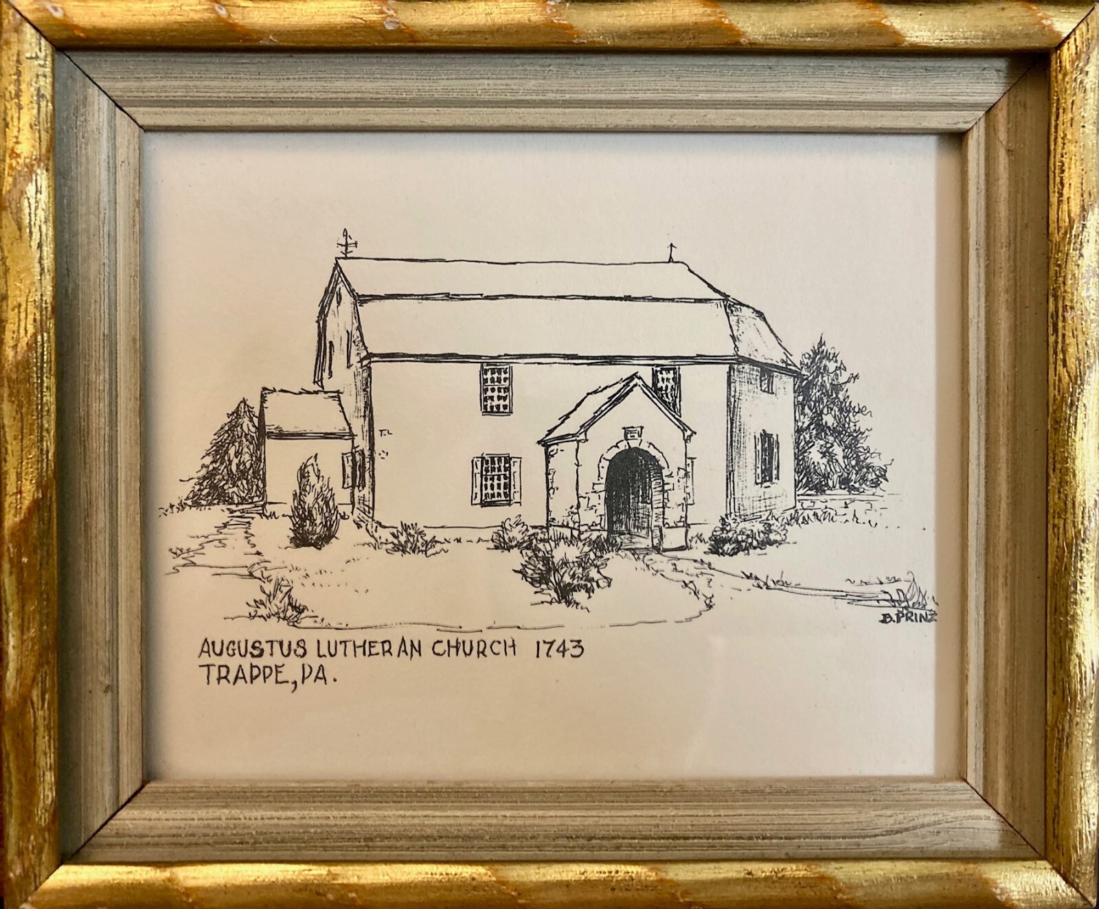 Vintage ca. 1960s Beryl Prinz Drawing Augustus Lutheran Church 1743 ...