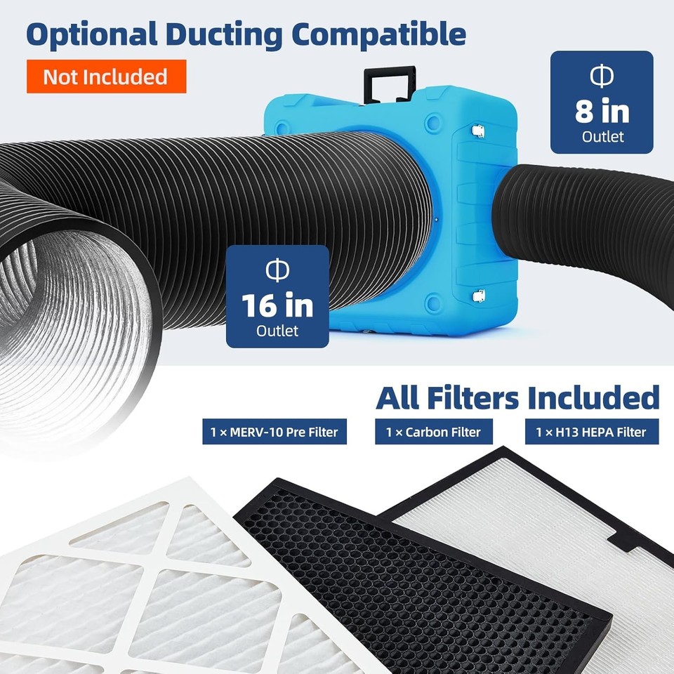 550/800 CFM Air Scrubber with 3-Stage Filtration Negative Air Purifier ...