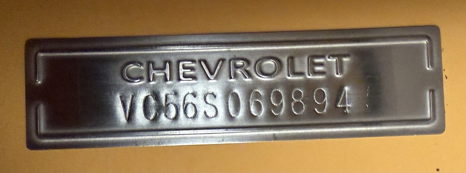CHEVY CHEVROLET DOOR DASH TAG DATA SERIAL NUMBER PLATE Stamped w/ Your ...