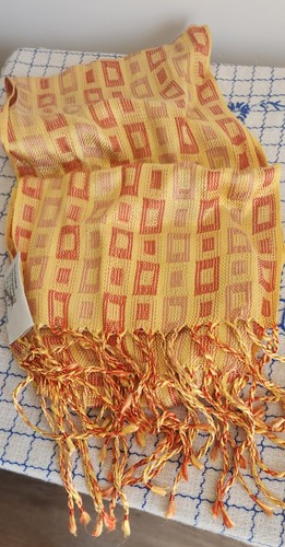 SWEDISH HANDWOWEN SILK SCARF BEAUTIFUL PATTERN AND SUNNY WARM COLORS ...