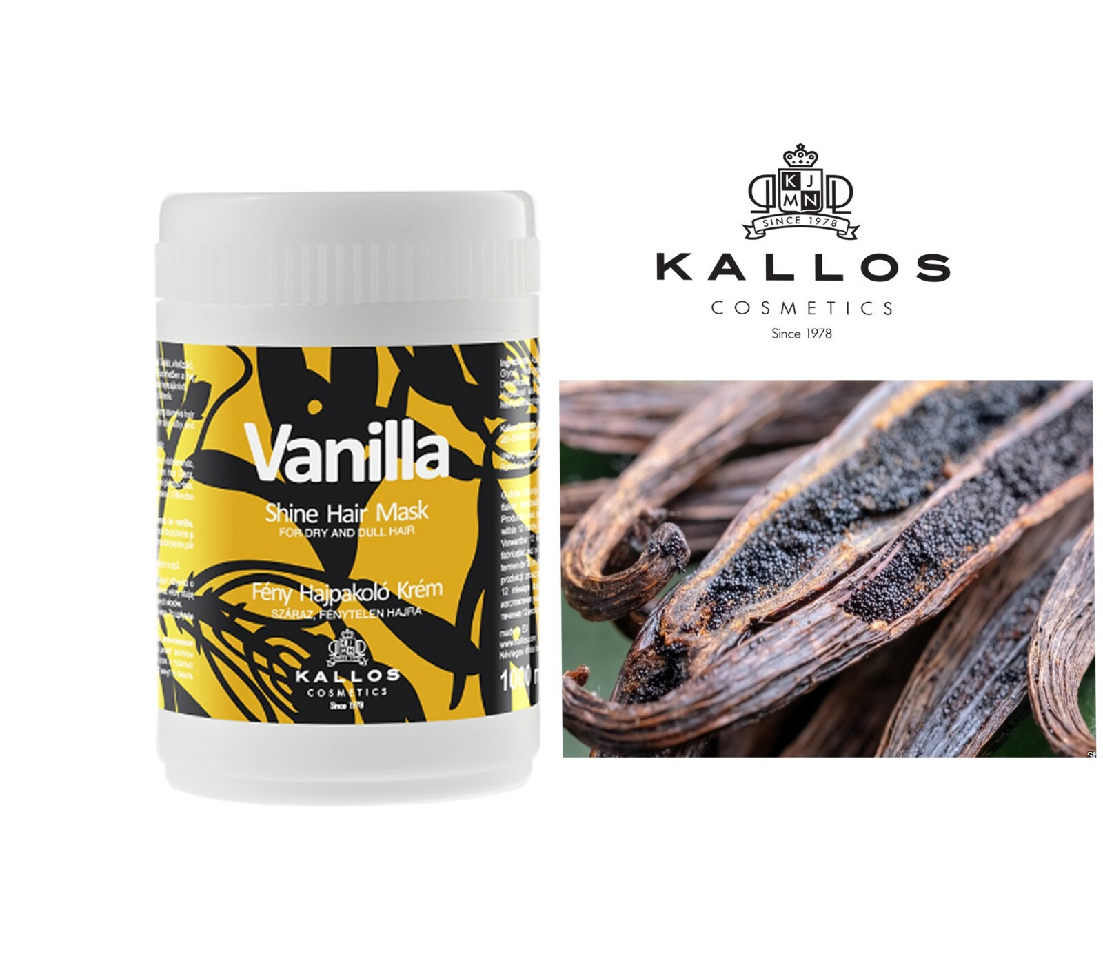 KALLOS PROFESSIONAL VANILLA HAIR MASK 1000 ml -SHINE MASK FOR DRY HAIR ...