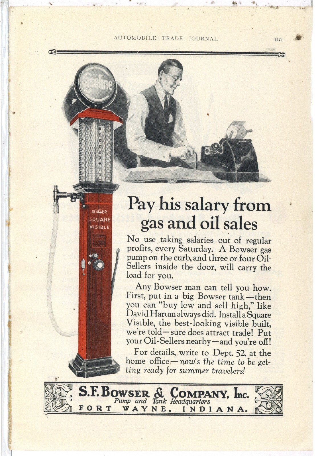 1926 S.F. Bowser & Co. Ad: Square Visible Gas Pump Pictured - Fort ...