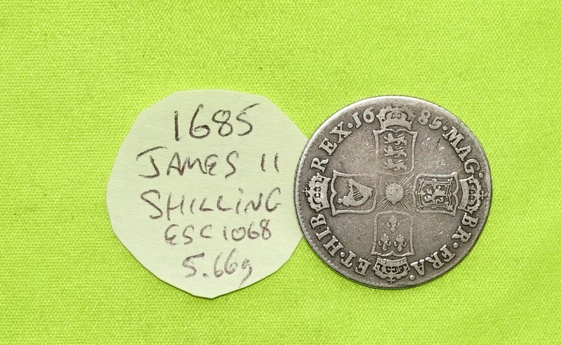 1685 Silver SHILLING 1s Coin King JAMES II 1685 - 1688 ESC1068 (5.66g ...