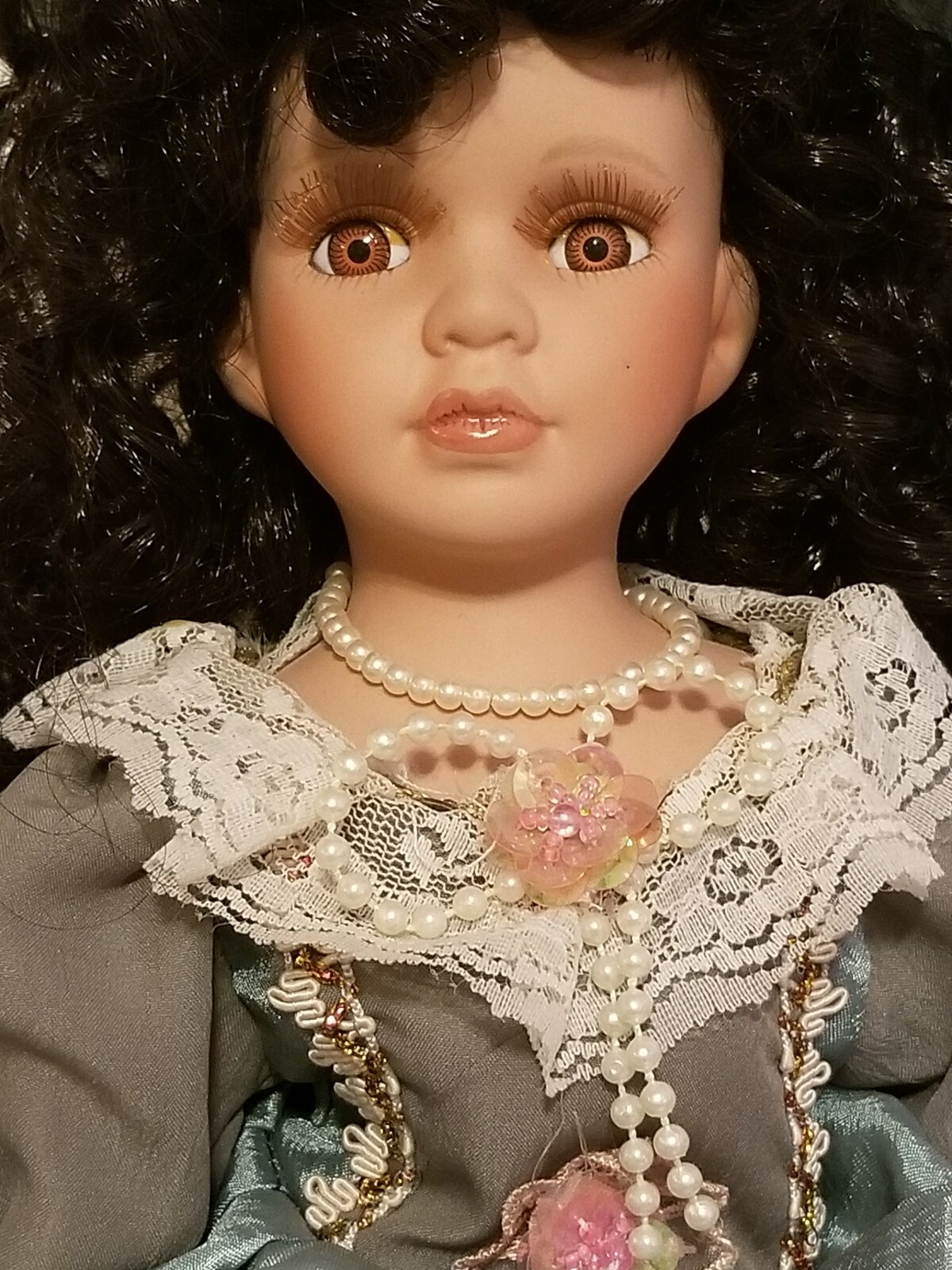 Goldenvale Collection Porcelain Doll "Anita" Green Dress Brown Hair ...