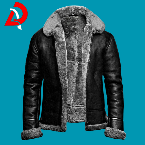 NEW-Men's Black A2 Bomber Jacket, Aviator Collar, Genuine Leather, Faux ...