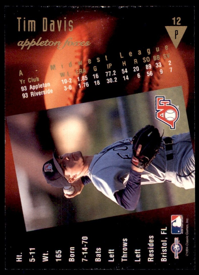 1994 Classic Best Gold Tim Davis Appleton Foxes #12 1101 | eBay