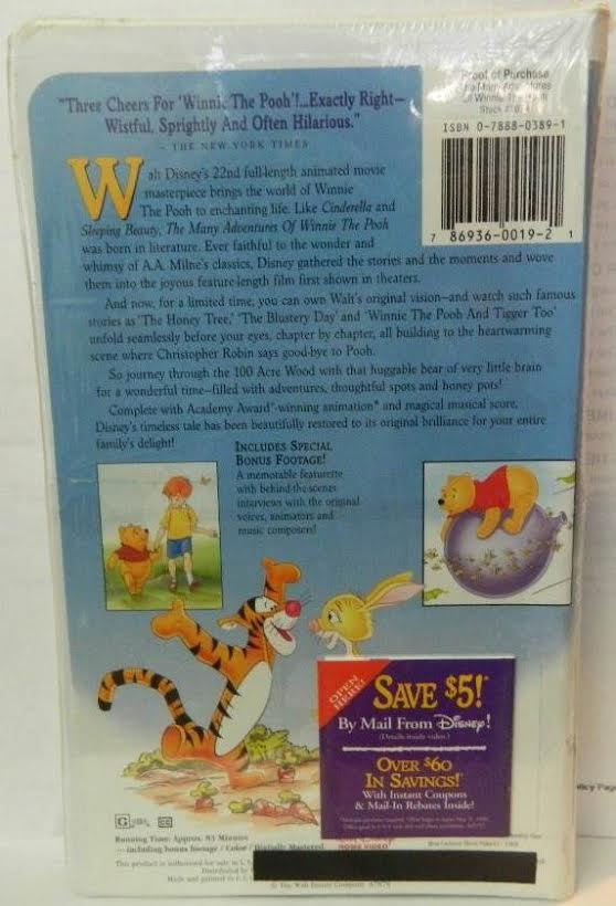 WINNIE THE POOH 1996 VHS WALT DISNEY CLASSIC NEW FACTORY SEALED CLAM ...