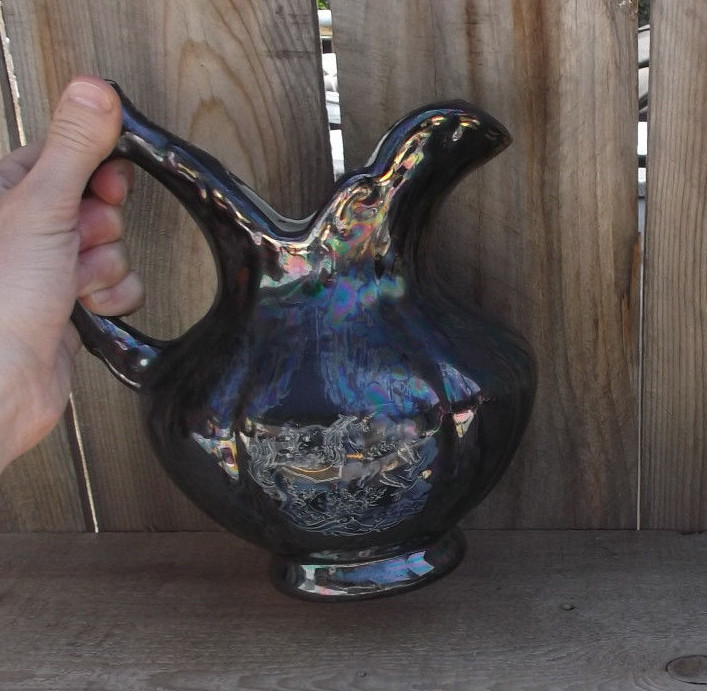Vintage Ceramic Pitcher Iridescent Unicorn Gold Detailing Unique Art 7 ...