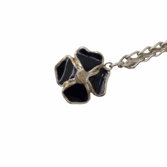 CHANEL 03P Here Mark Four Leaf Clover Chain Necklace Silver/Black ...