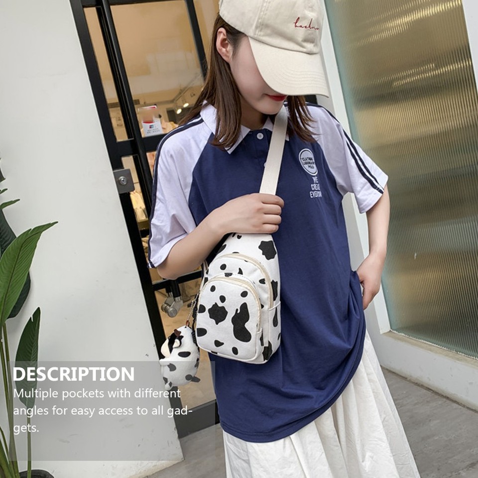 Girl Cow Bag Canvas Breast Bag Adorable Chest Bag Woman Cross-body Bag ...