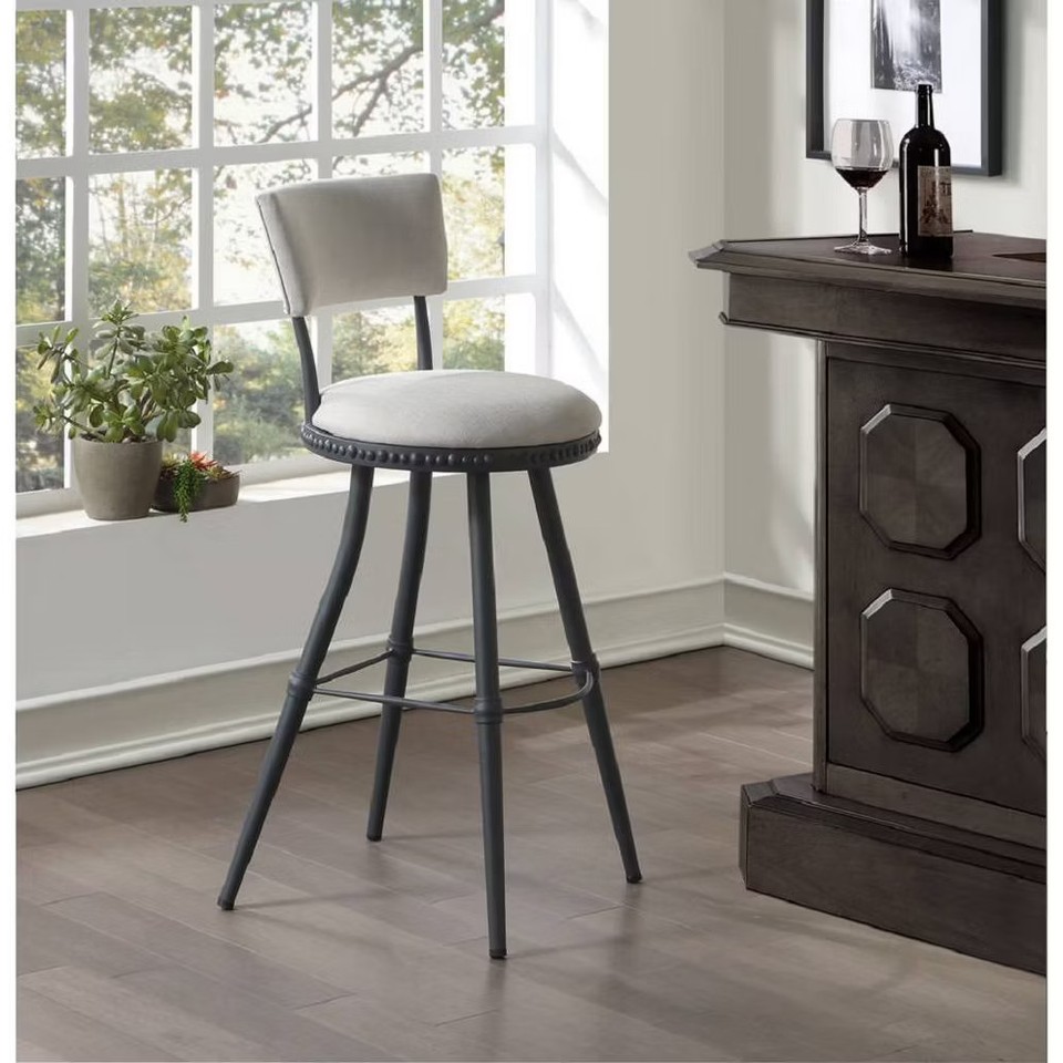 Benton Adjustable Stool: Swivel, Padded Back, Polyester Upholstery ...