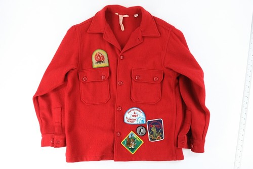 BSA Boy Scouts of America Official Jacket Shirt Size 42 Mens L Red Wool ...