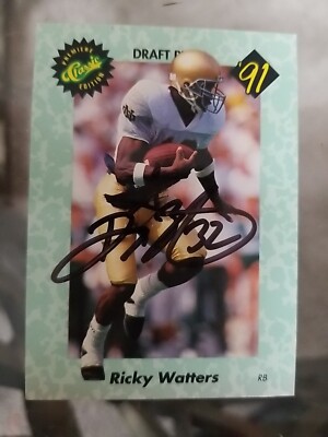 1991 Classic AUTOGRAPH RICKY WATTERS NOTRE DAME Football Card Rare ND ...