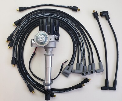 CHEVY 327 350 SMALL FEMALE CAP HEI DISTRIBUTOR + BLACK 8.5mm WIRES OVER ...