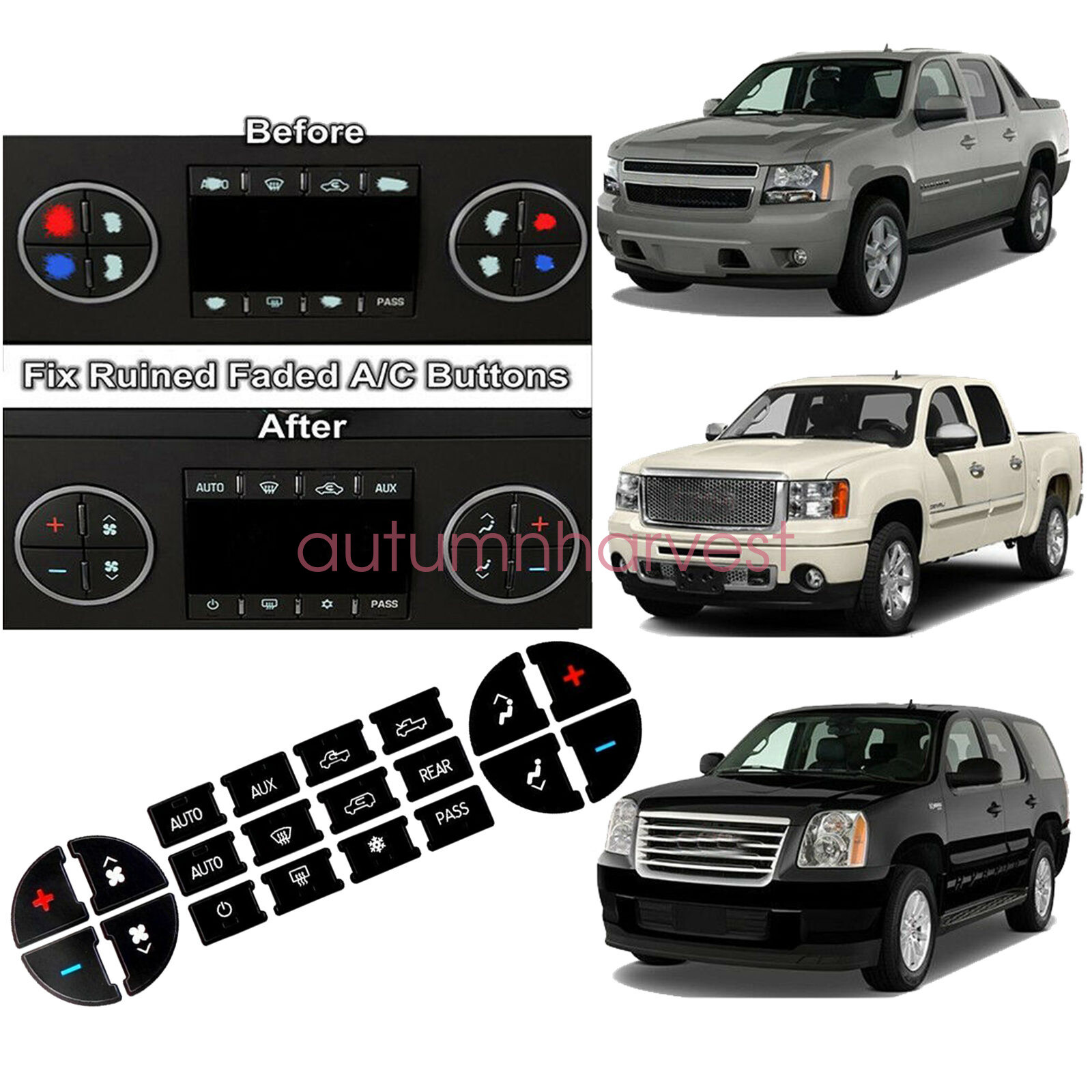 AC Dash Button Repair Kit Dual Climate Control Decal Stickers For GM ...