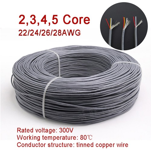 2 3 4 5 Core Gray Flexible Shielded Cable Screened Audio Wire 22/24/26 ...