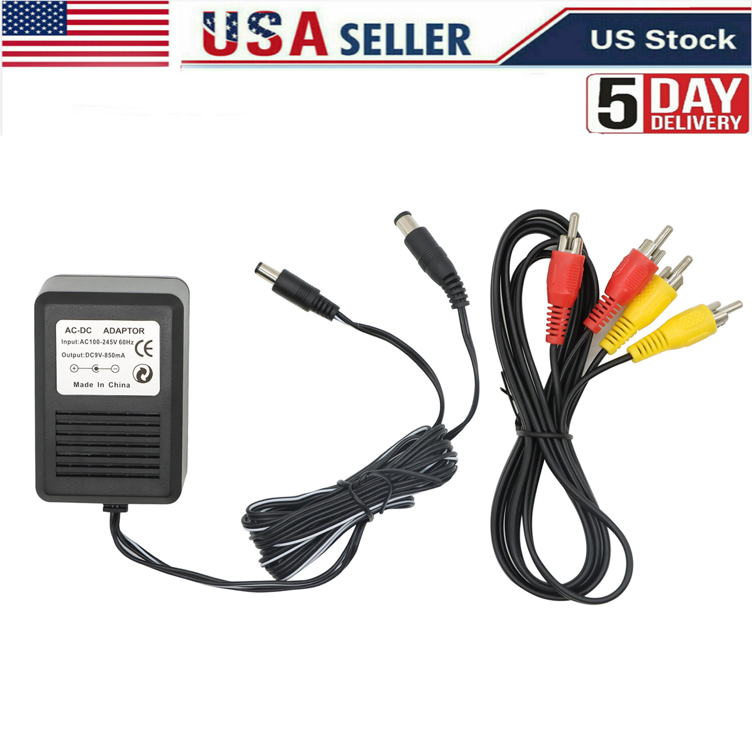 New AC Adapter Power Cord & AV Cable Fit for NES (Nintendo ...