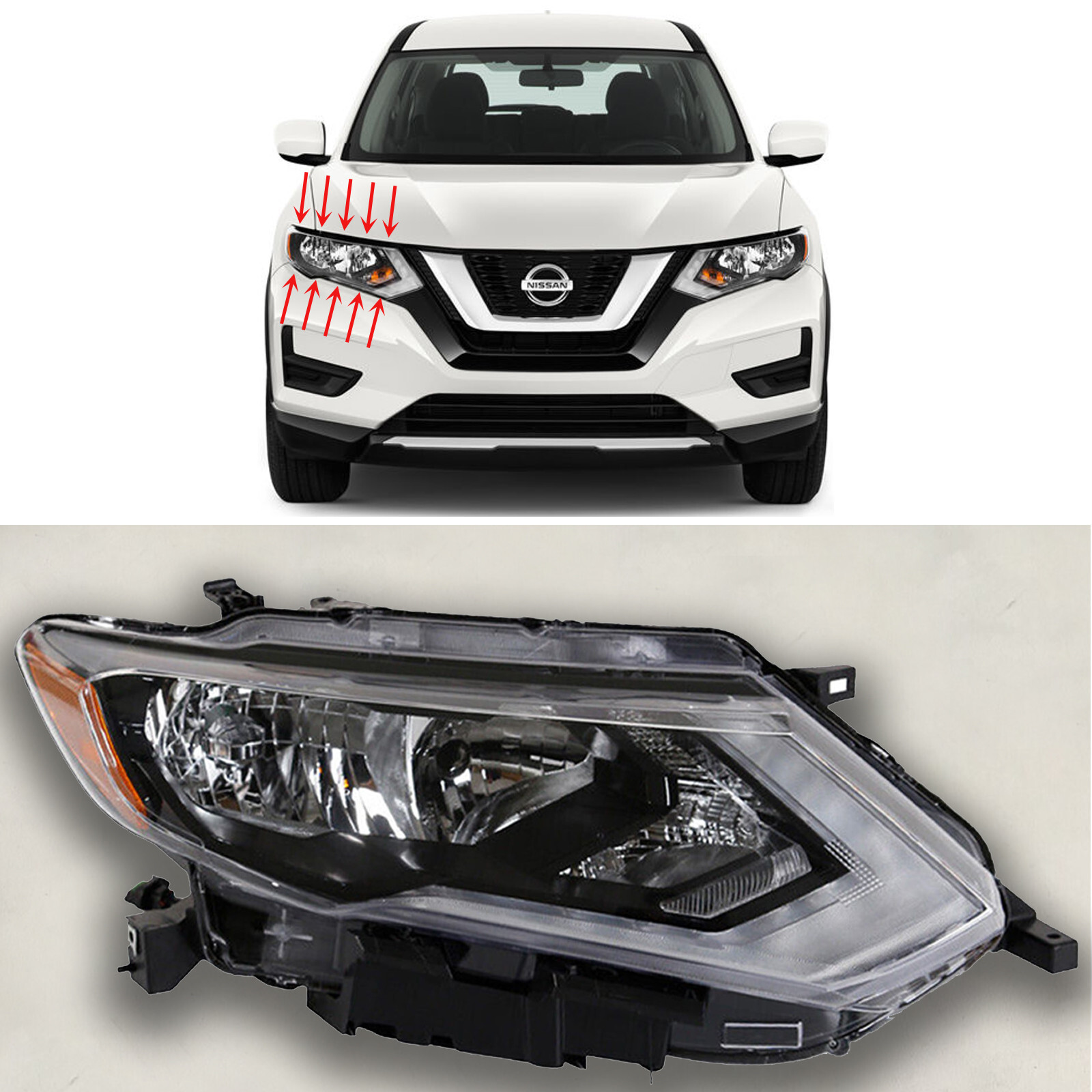 Front Halogen Headlight Assembly for 2017 2019 Nissan Rogue Passenger ...