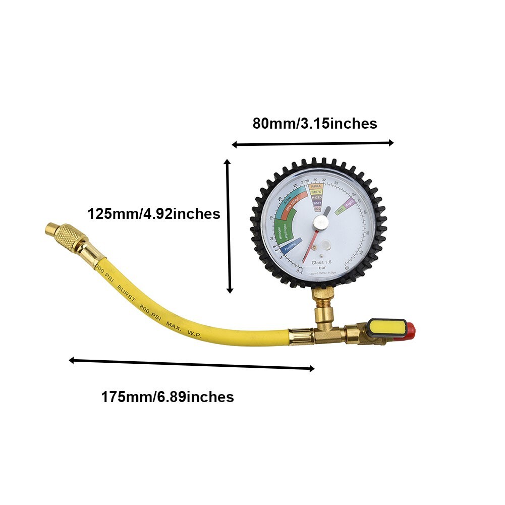 Efficient Nitrogen Pressure Gauge for R134a R22 R407C R410A 1/4 SAE ...