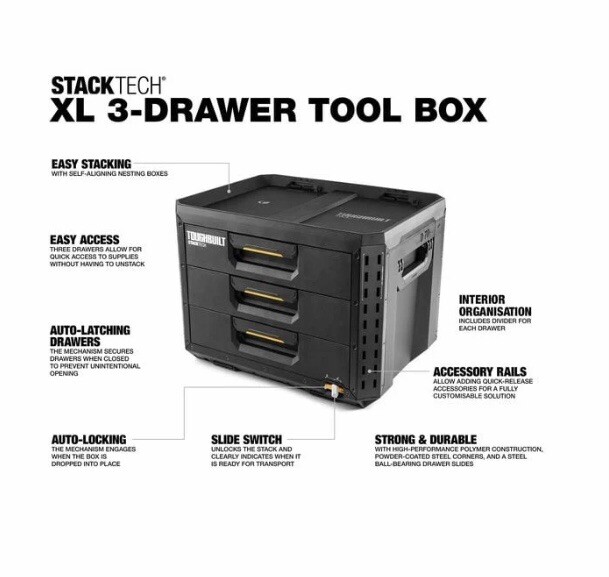 NEW ToughBuilt StackTech 3-Drawer Tool Box Tool Organiser Stackable Portable | eBay
