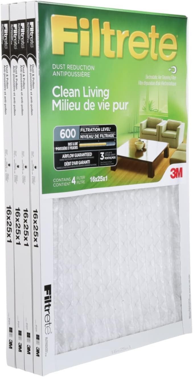 16x25x1 MPR 600 Air Filters - 4-Pack - High Filtration - Long-Lasting ...