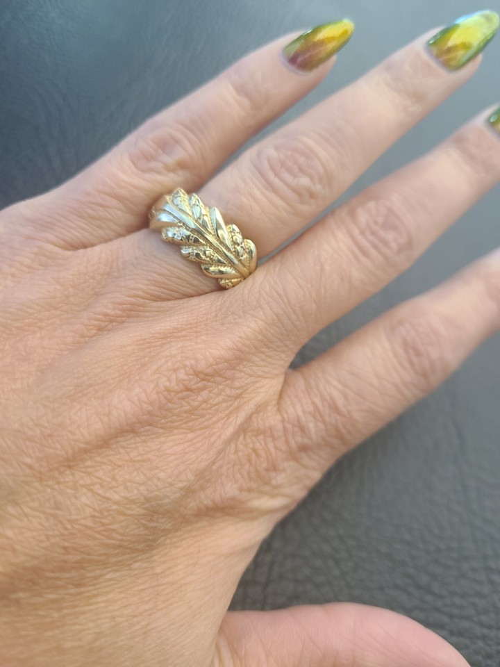 14k Gold Ring, Leaf Gold Ring, Leaf Design Ring, 14k Leaf Ring, Wide ...