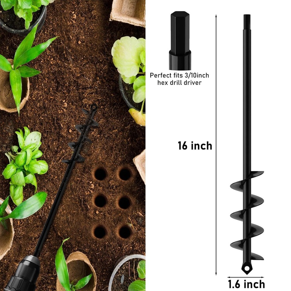 Garden Auger Drill Bit for Planting Flower Bulb Hole for 3/8"Hex Drive ...