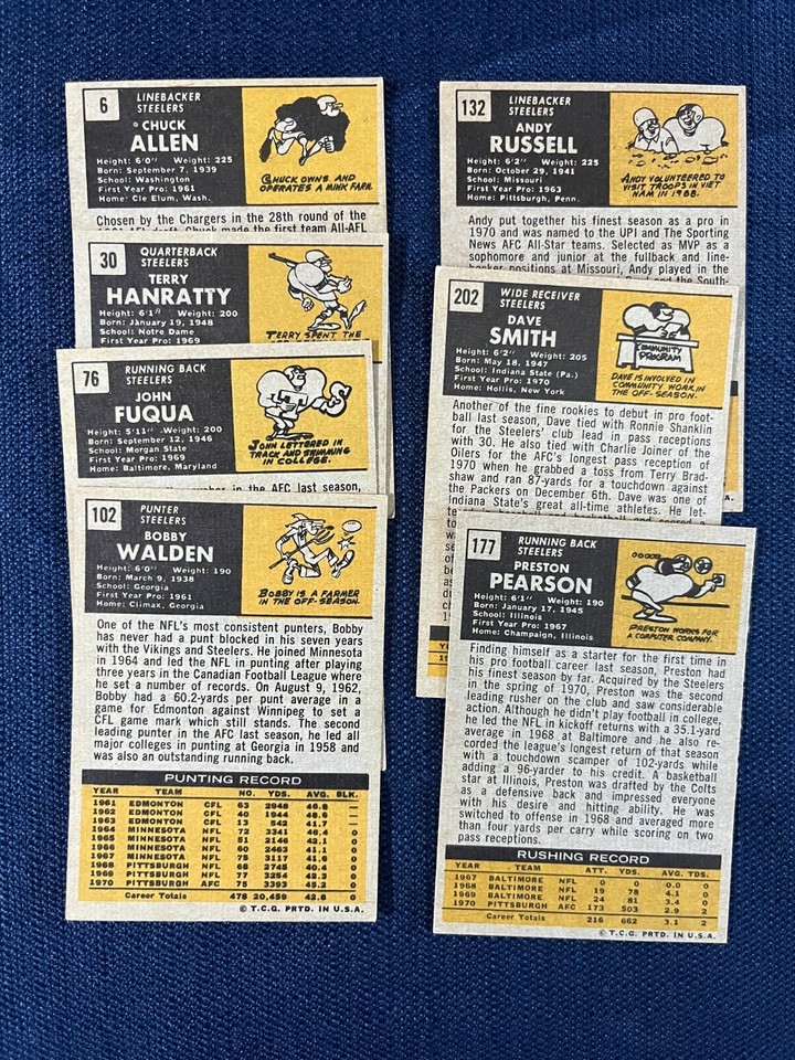 1971 Topps Football Pittsburgh Steelers Lot of 7, Pearson Rookie ...