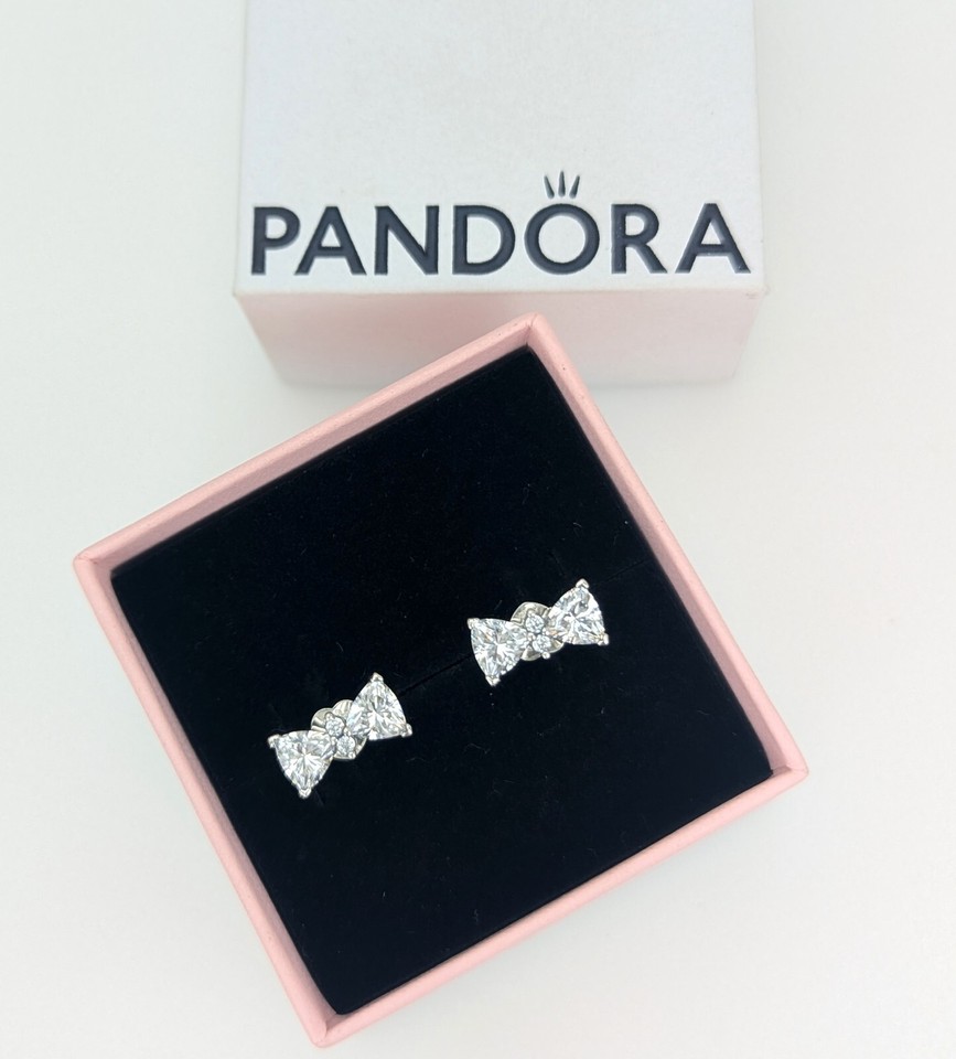 New 100% Authentic PANDORA 925 Ale cz Sparkling Bow Stud Earrings ...