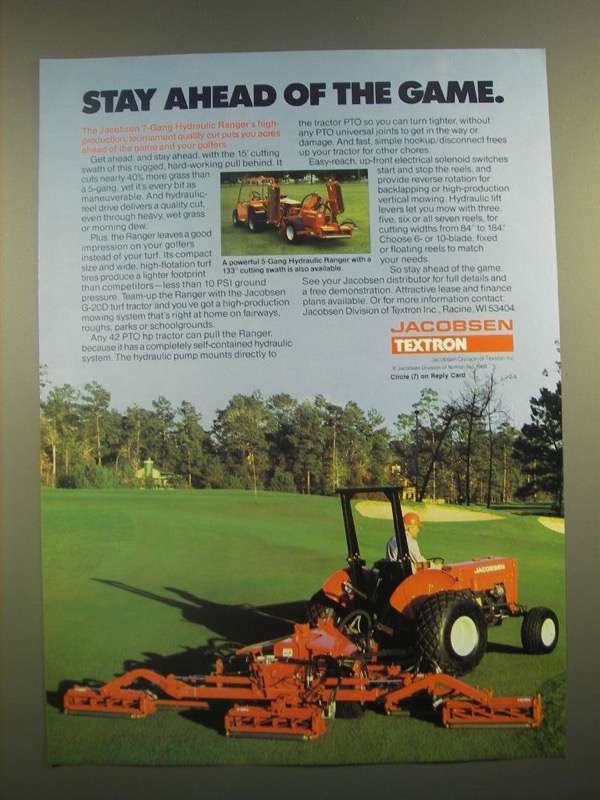 1988 Jacobsen Textron 7-Gang Hydraulic Ranger Mower Ad - Stay Ahead | eBay