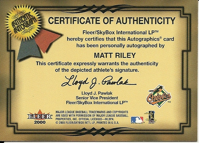 2001 Fleer Autographics Matt Riley Orioles | eBay