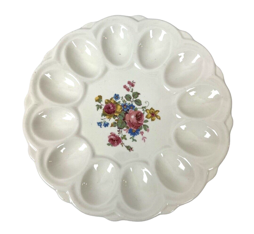 Vintage E & R American Artware Devil Egg Dish - white with flowers ...