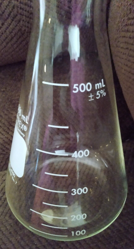 Corning Pyrex 500 ML Erlenmeyer Flask #4980 With Stopper Heavy Rim ...