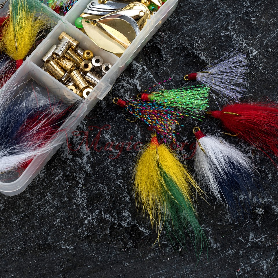 168PCS/Box DIY Rooster Tail Spinner Making Kit Blade Teaser Hook Trout ...