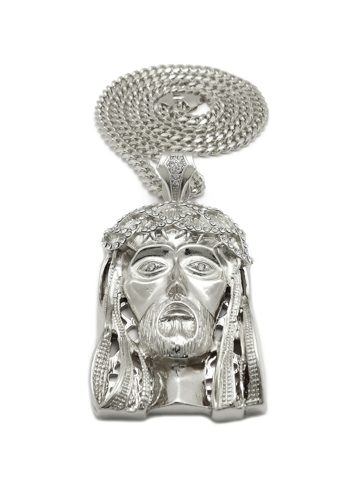 New Jay-Z Jesus Face Pendant With 36" Miami Cuban Chain 14K Rhodium ...