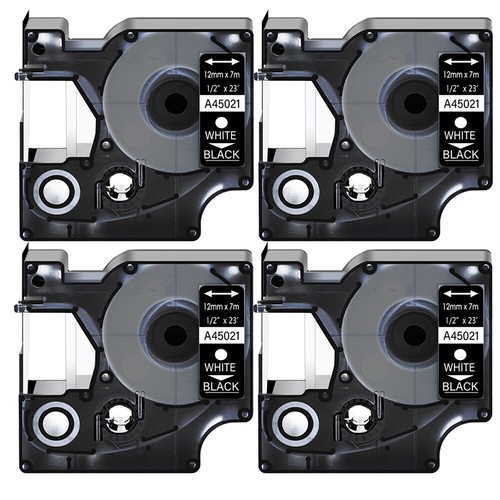4PK White on Black Label Tape For DYMO D1 45021 LabelManager 210 350 1/ ...