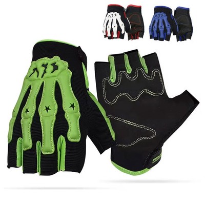 Motorcycle Gloves Halloween Skull Skeleton Riding Cycling Fingerless ...