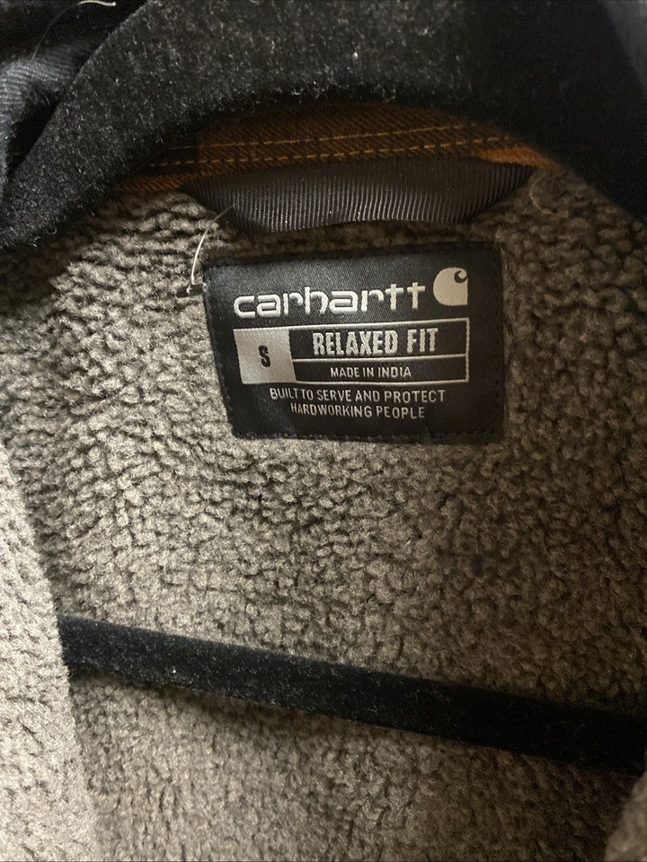 Carhartt Flannel Sherpa Lined Shirt Jacket Mens S Plaid Relaxed Fit ERHS | eBay