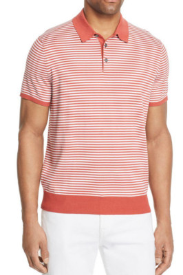 $128 Michael Kors Striped Banded Polo Shirt , Sienna Red, SIze XXL | eBay