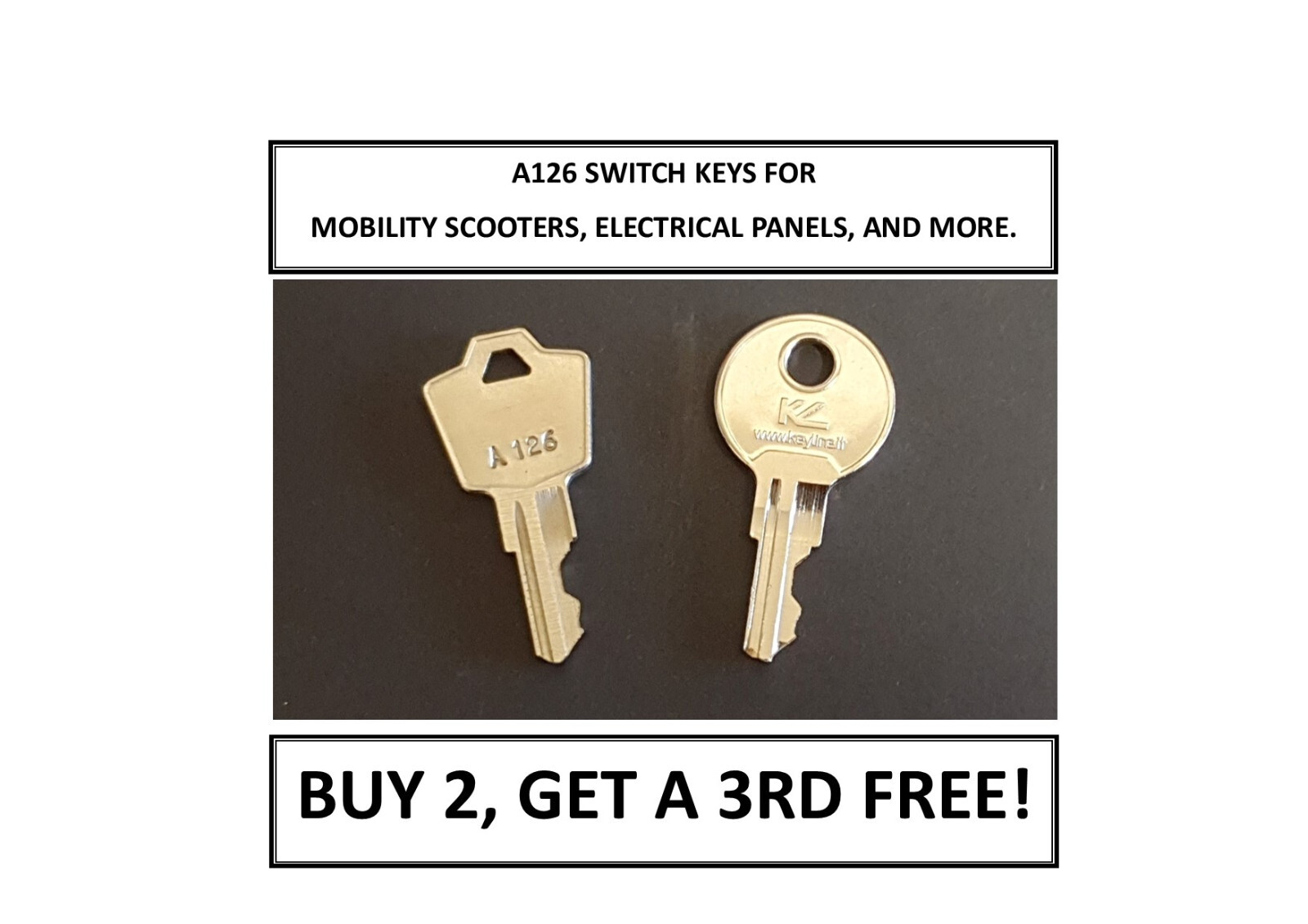 A126 MOBILITY SCOOTER SPARE KEY FOR AMIGO HORTON BOSCH APEM JD PRIDE ...