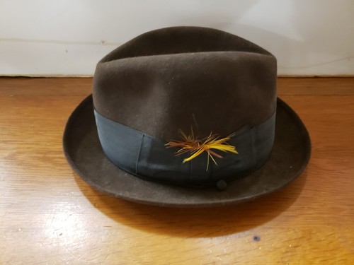 Vintage Brown Borsalino Feather Banded Fedora Hat Size 6 7/8, Made in ...
