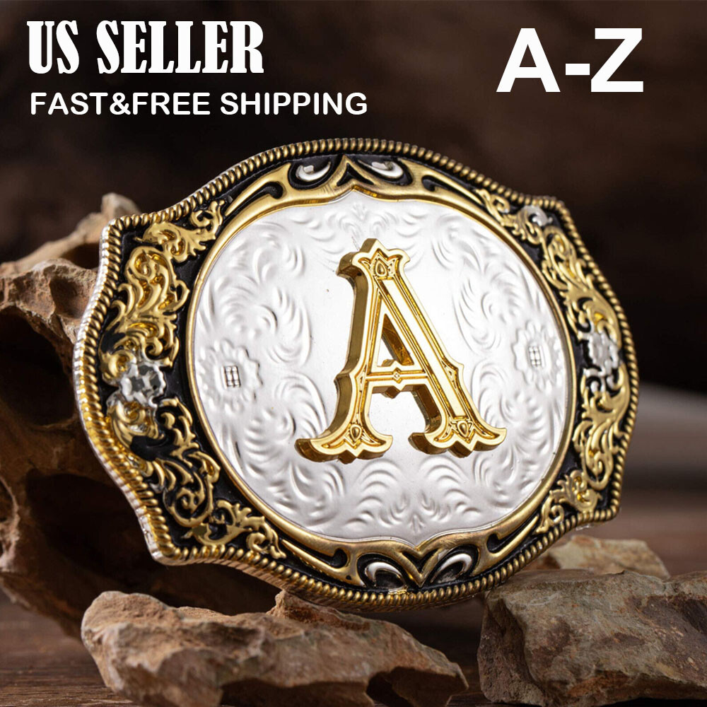Western Belt Buckle Initial Letters A to Z Cowboy Belt Buckles for Men ...