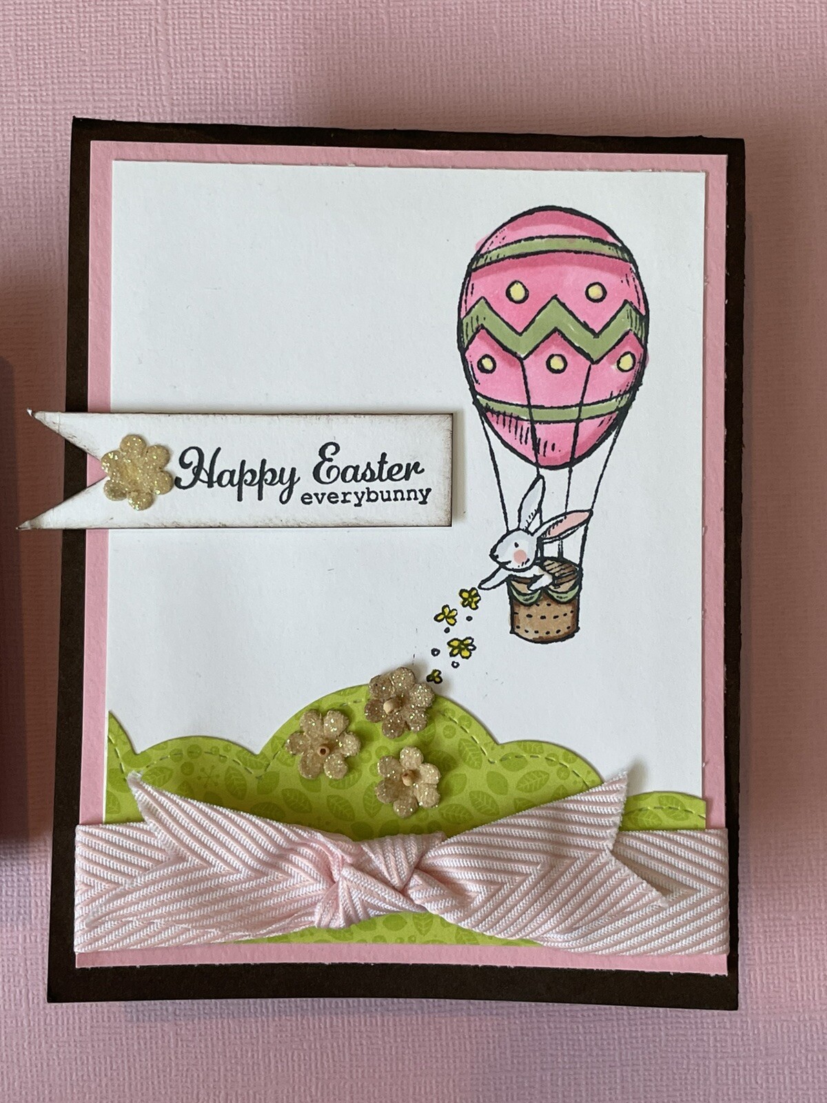 Stampin Up Bunny Rabbit in Hot Air Balloon Throwing Flowers Rubber ...