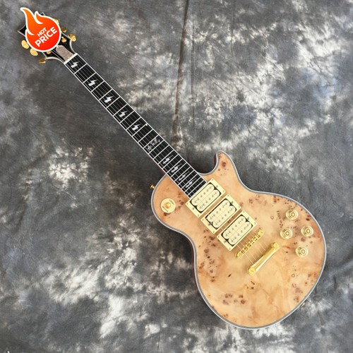 Natural Burl Maple 6 String Electric Guitar H-H Pickups Gold Hardware ...