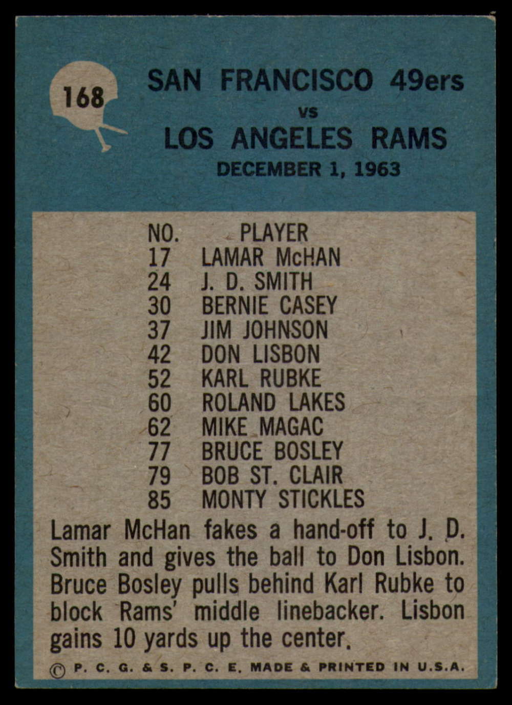 1964 Philadelphia #168 Red Hickey Ex-Mint 49ers 49ers Play of the Year ...