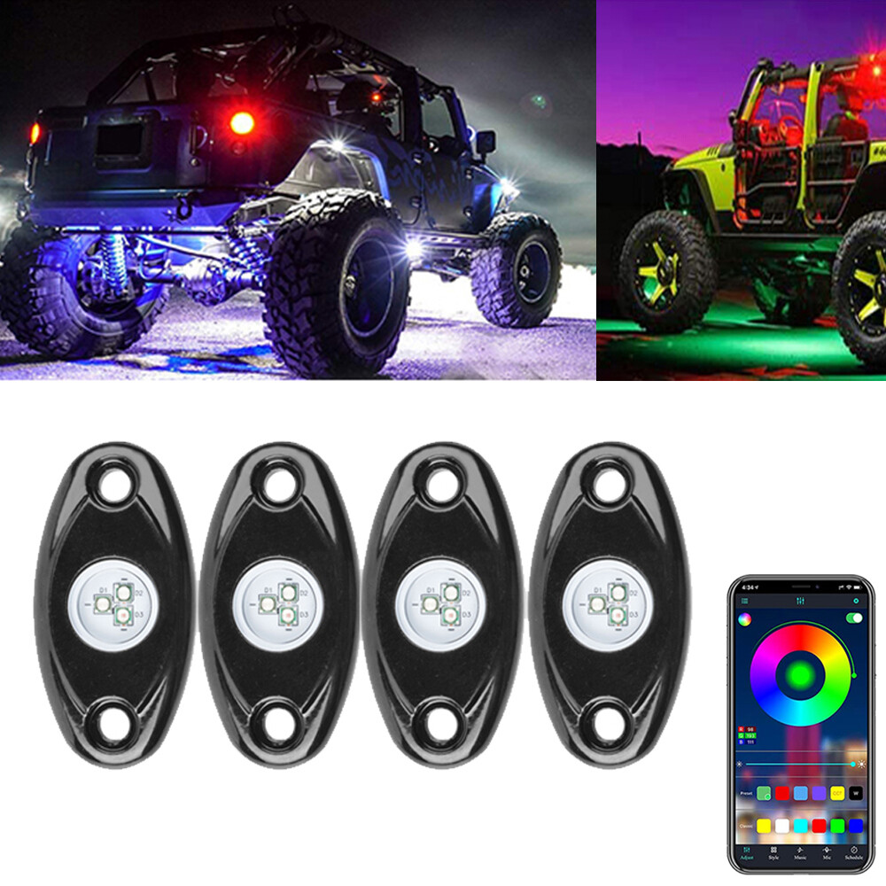 RGB LED Rock Lights For Jeep Off-Road Truck UTV ATV 4Pods Underbody ...